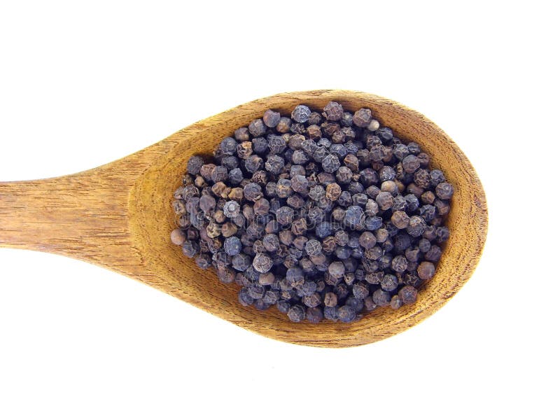 Black Pepper on Wooden Spoon Stock Image - Image of kitchenware ...