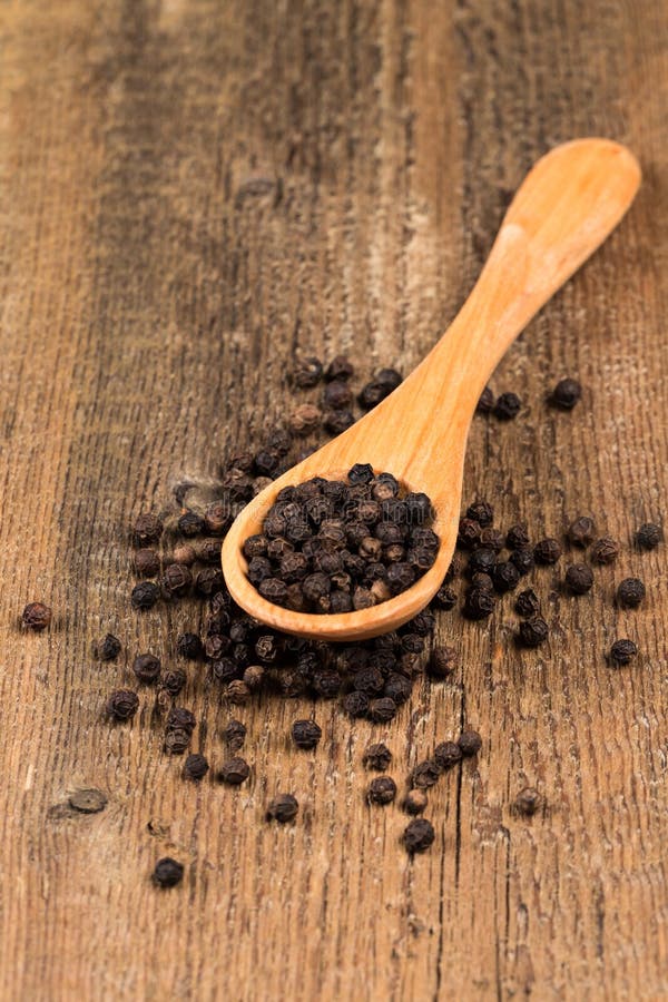 Black Pepper on Wooden Spoon Stock Image - Image of quality, white ...