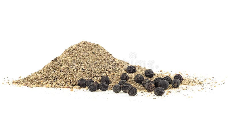 Black Peppercorns and Ground Pepper Isolated on White Background ...