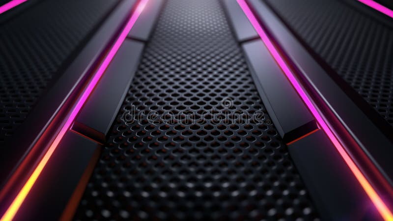 Black Perforated Metal Texture and Neon Stripes Abstract Background ...