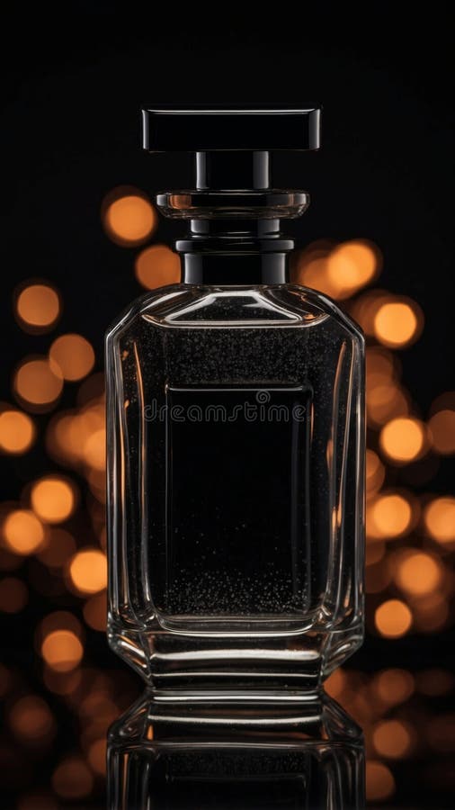 Black Perfume Bottle and Pink Flowers on Stone Background, Mockup Stock ...