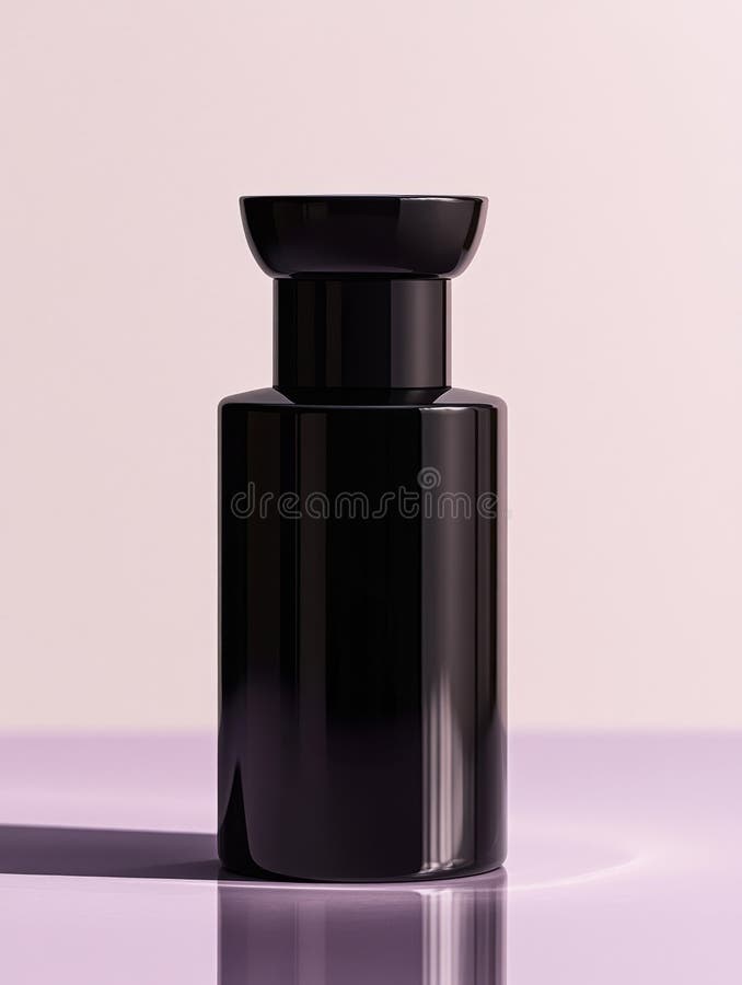 Black Perfume Bottle on a Reflective Surface. Stock Image - Image of ...