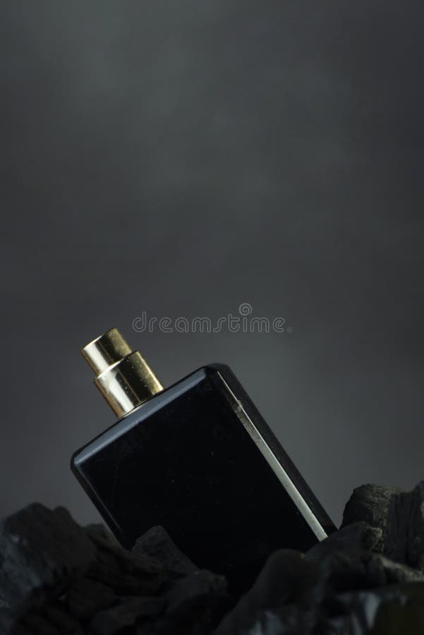 The Black Perfume Bottle, Square, Blurred Gray Background Stock Photo ...
