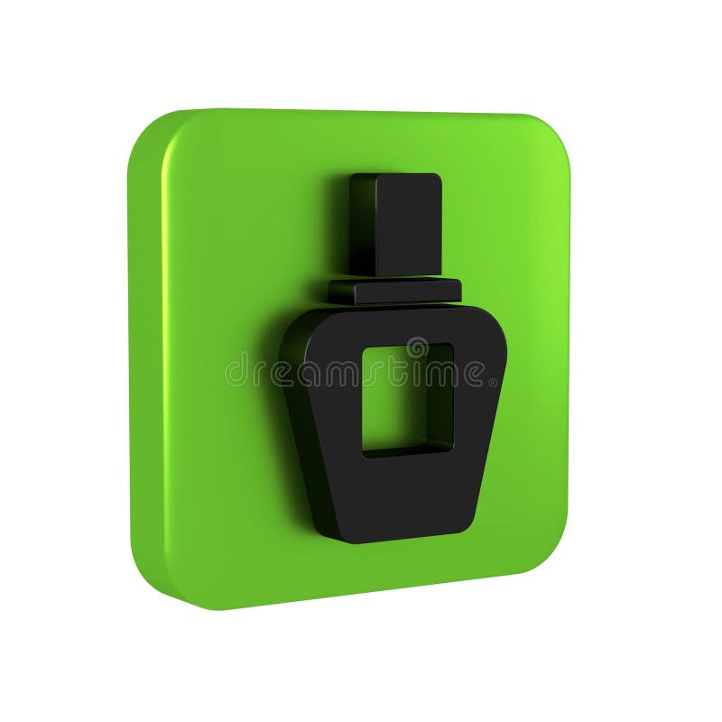 Black Perfume Icon Isolated on Transparent Background. Green Square ...