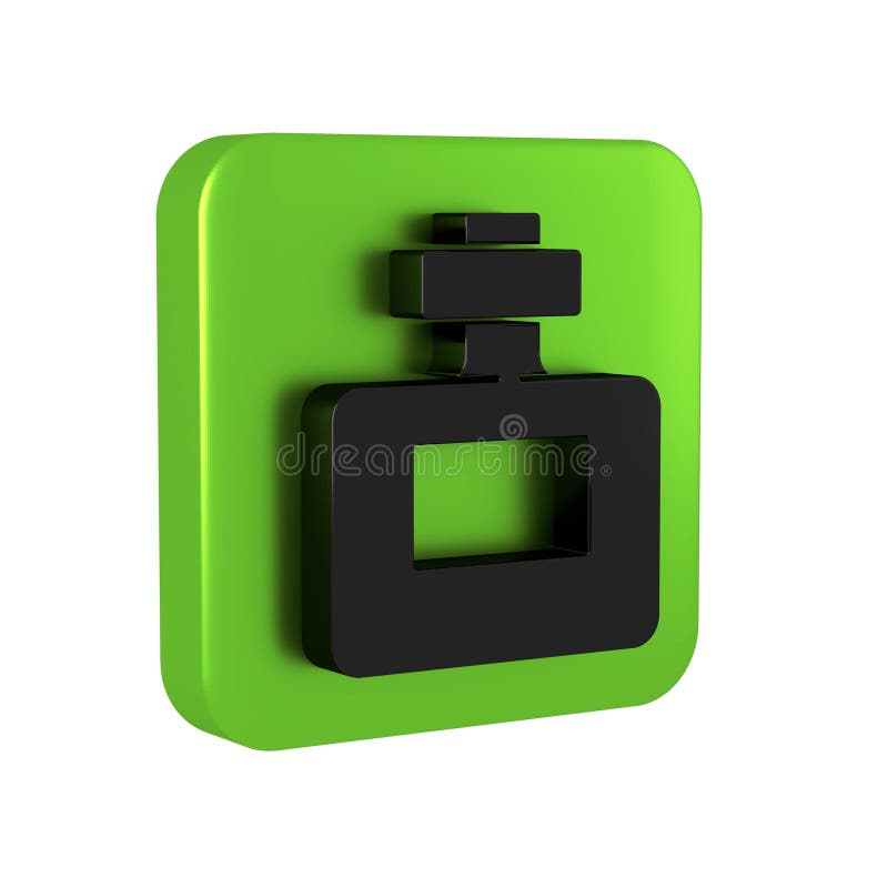 Black Perfume Icon Isolated on Transparent Background. Green Square ...