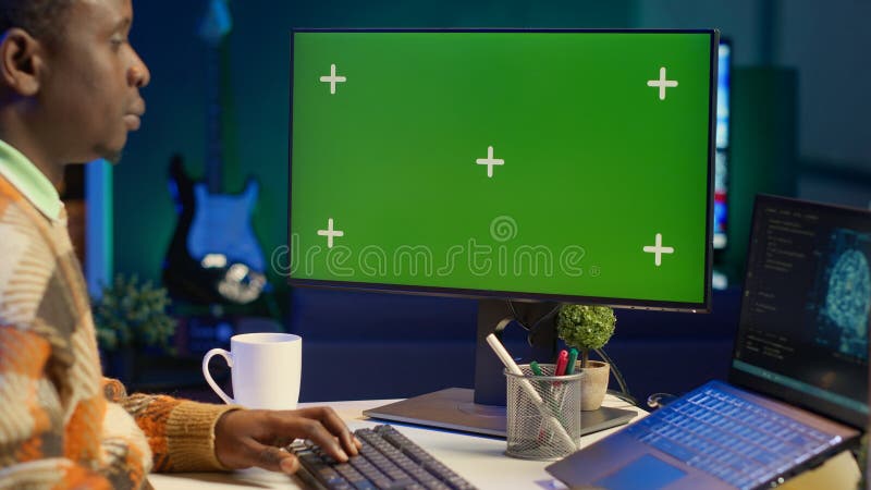 Black Person Programming Neural Network Code Green Screen Stock Photos ...