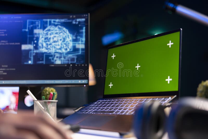 Black Person Programming Neural Network Code with a Green Screen Stock Image - Image of ...