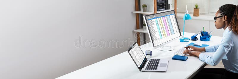 Black Person Working with Spreadsheet Data Stock Photo - Image of ...