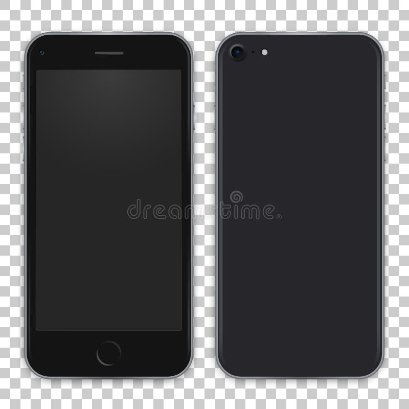 Black Phone Concept from Front Side and Back View. Vector Realistic ...