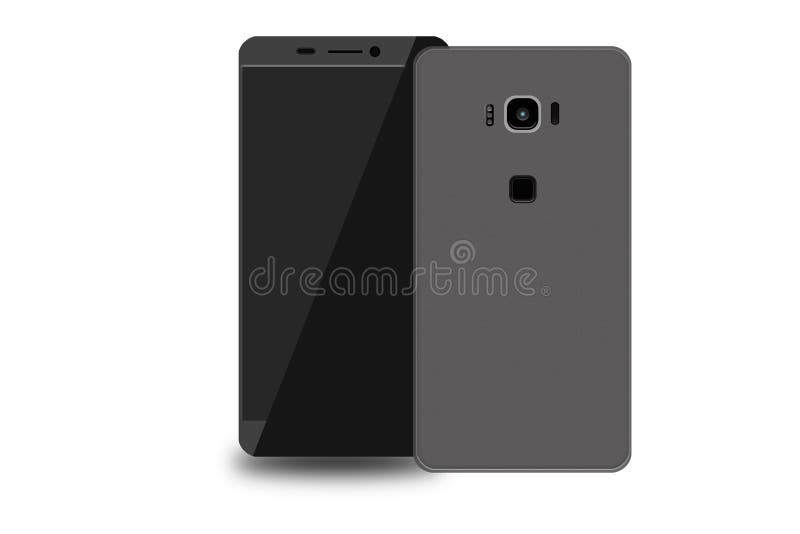 Black Phone Frontal and Back on a White Background Stock Illustration ...