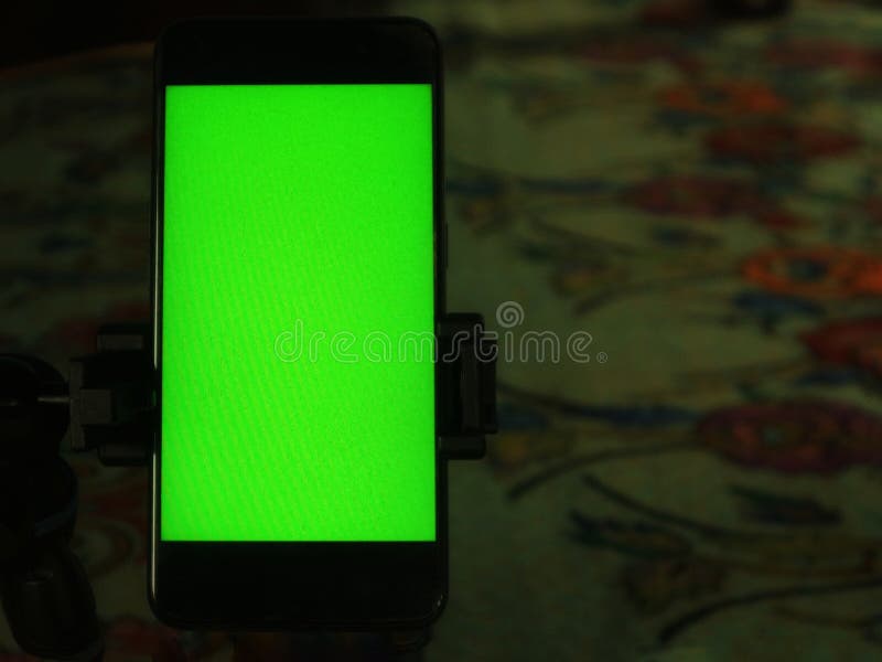 Black Phone with Green Screen. Stock Photo - Image of lighting, glass ...