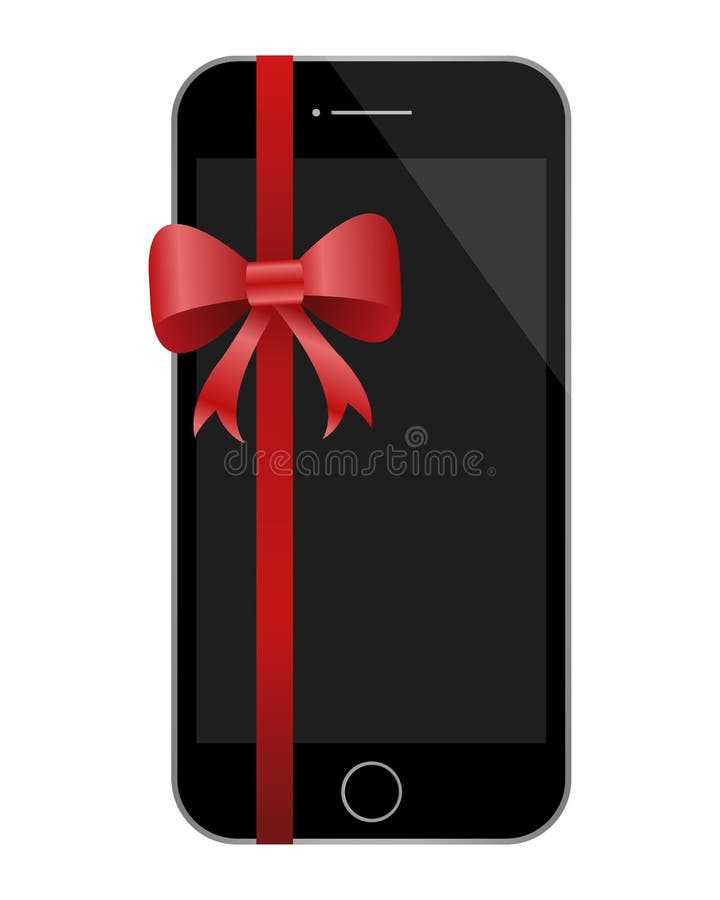 Black Phone with Red Ribbon Stock Illustration - Illustration of screen ...