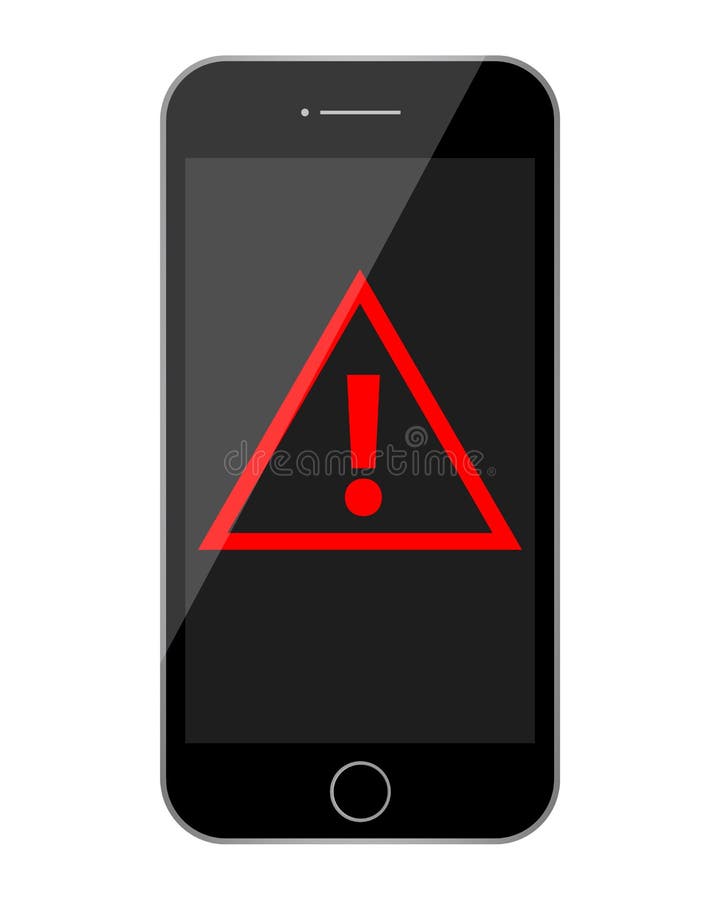 Black Phone with Red Warning Sign Stock Vector - Illustration of ...