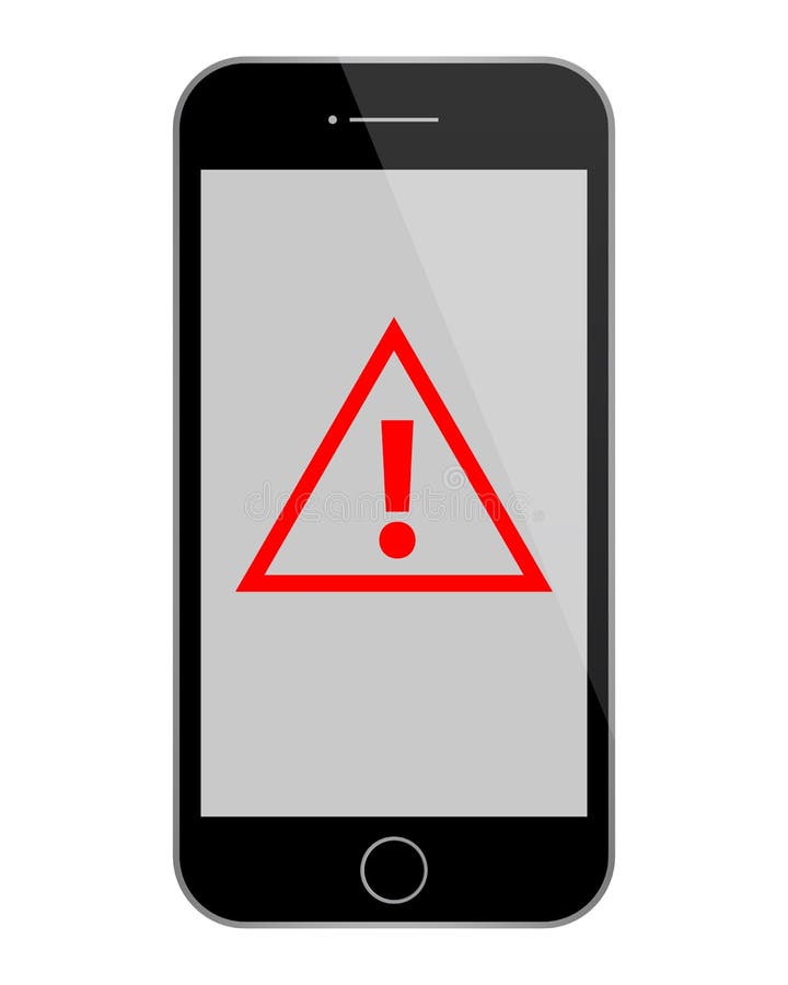 Black Phone with Red Warning Sign Stock Illustration - Illustration of ...