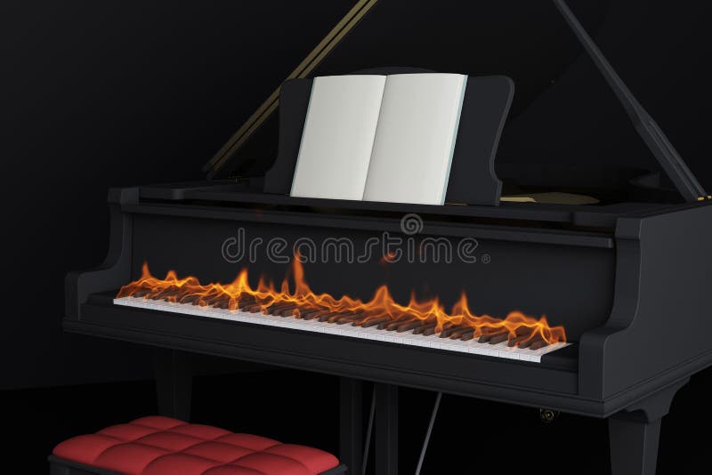 Black piano keys on fire stock illustration. Illustration of ...