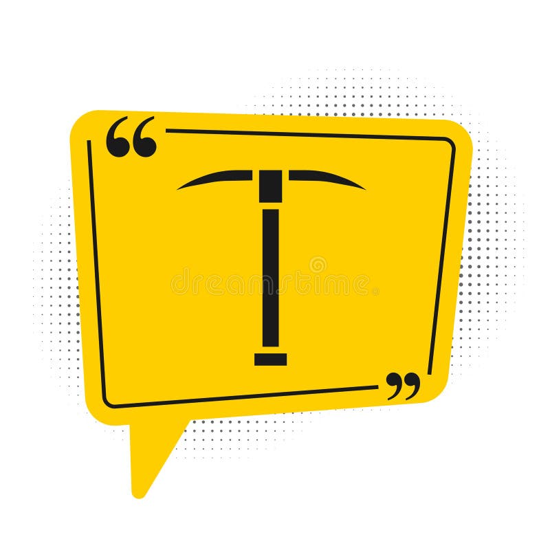 Black Pickaxe Icon Isolated on White Background. Yellow Speech Bubble ...