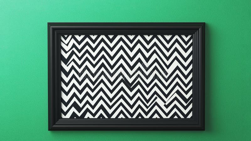 Black Picture Frame on a Green Wall with a Bold Black and White Zigzag ...