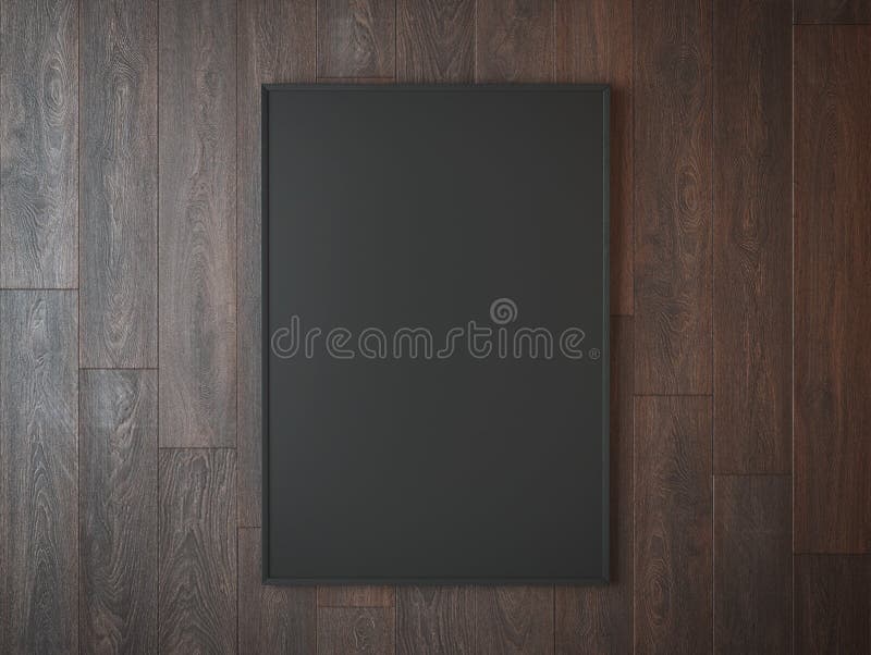 Black Picture Frame on Wooden Wall Stock Image - Image of pattern ...