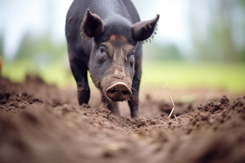 Black Pig Rooting in Damp Soil Stock Illustration - Illustration of ...