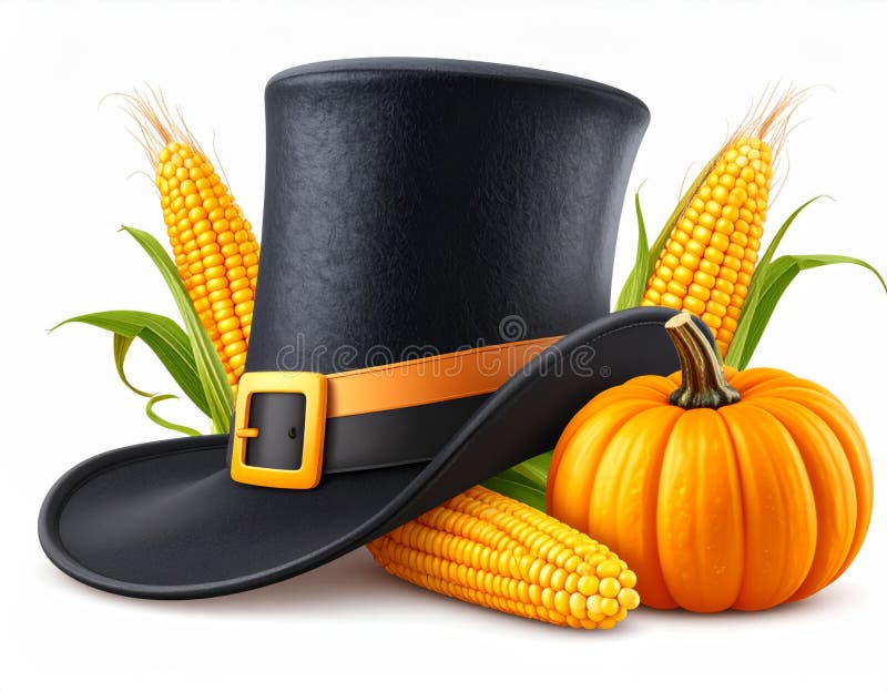 Black Pilgrim Hat with Corn and Pumpkin Stock Illustration ...
