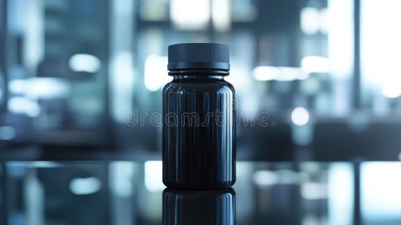 Black Pill Bottle on Reflective Surface Stock Illustration ...