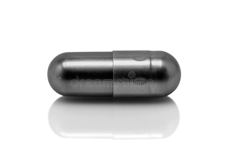 Black Pill Tablet Medicine Lying Isolated on White Extreme Close-up ...