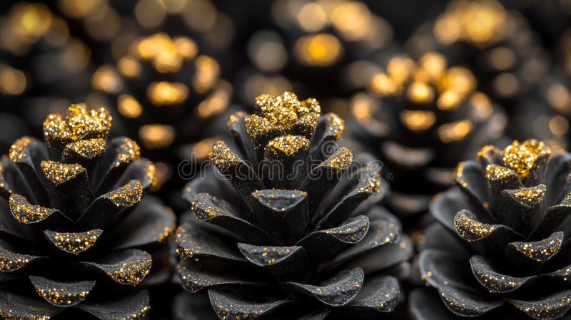 Black Pine Cones Decorated with Gold Glitter Stock Illustration ...