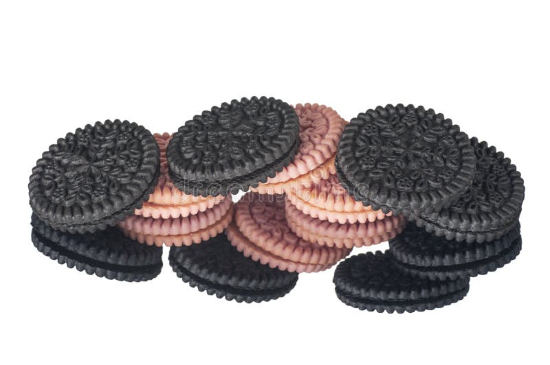 Black and Pink Round Cookies with Reflection Isolated on White ...