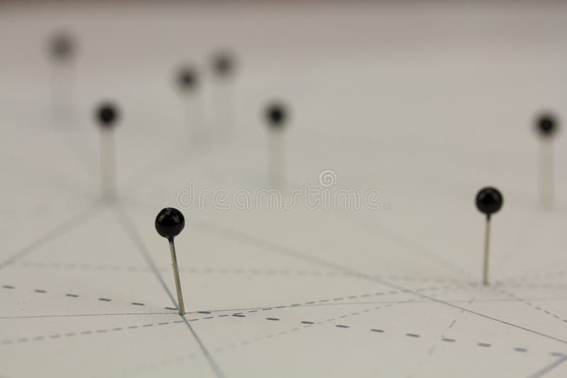 Black Pins in Paper Linked by Lines Stock Photo - Image of relation ...