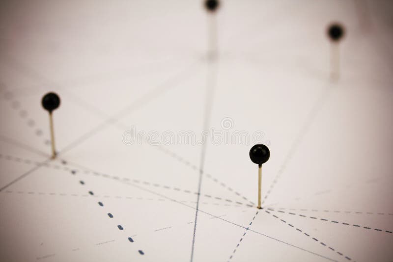 Black Pins in Paper Linked by Lines Stock Image - Image of connection ...