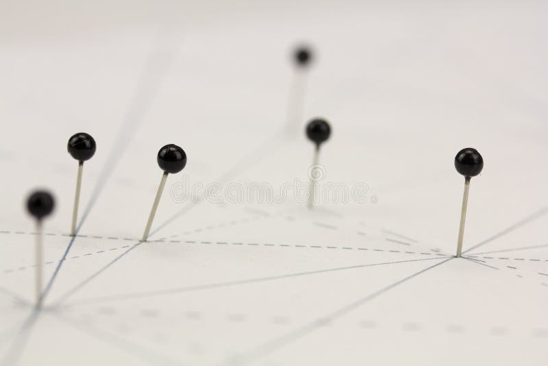 Black Pins in Paper Linked by Lines Stock Photo - Image of connection ...