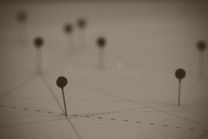Black Pins in Paper Linked by Lines Stock Photo - Image of abstract ...