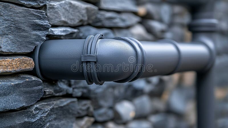 Black Pipe Running through a Stone Wall Stock Image - Image of ...