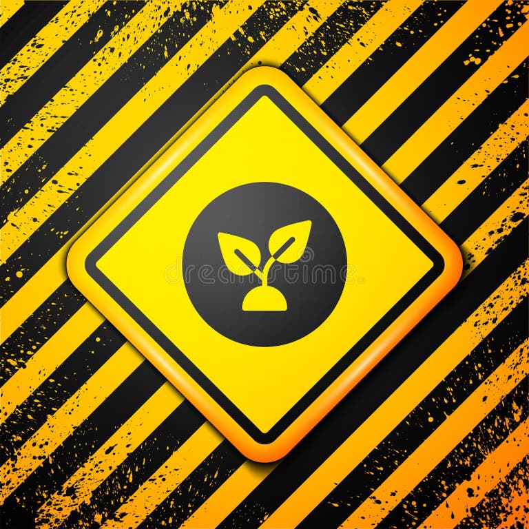 Black Plant Based Icon Isolated on Yellow Background. Warning Sign ...
