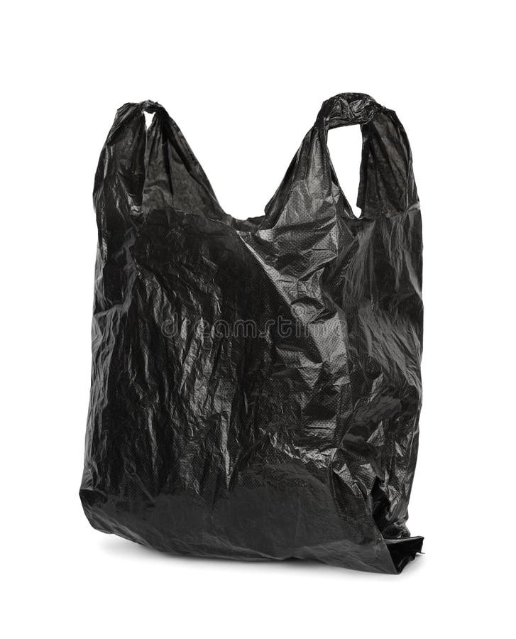 One Black Plastic Bag Isolated on White Stock Photo - Image of package ...