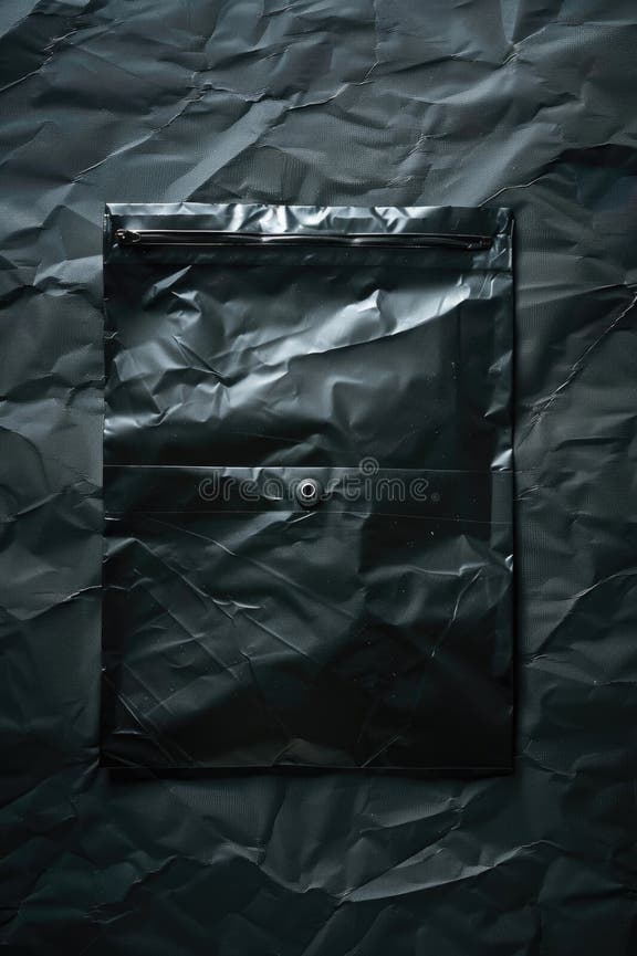 A Black Plastic Bag is Placed on a Crumbled or Torn Surface, Possibly ...