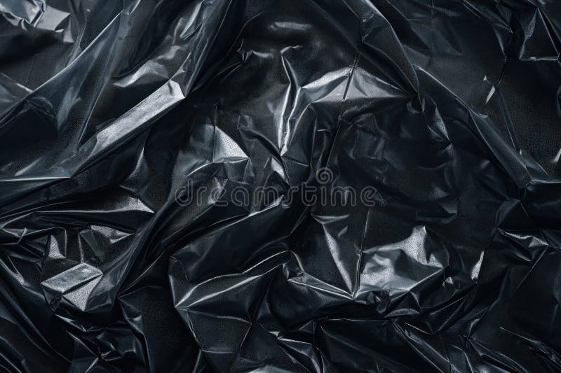 Black Plastic Bag Texture Close-up. Glossy Surface Reflects Light ...