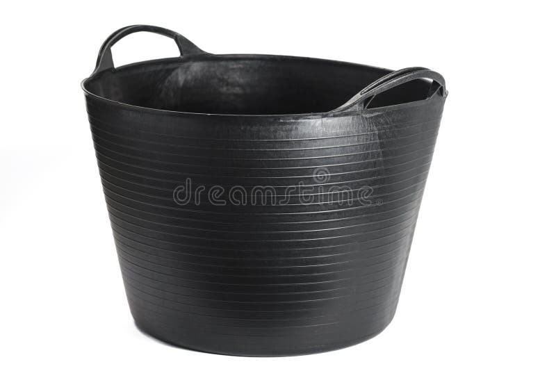 Black Plastic Basket Bucket Isolated on White Background. Stock Image ...