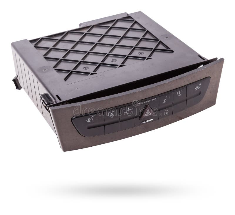 Black Plastic Block of Car Control Panel with Red Emergency Stop Button ...