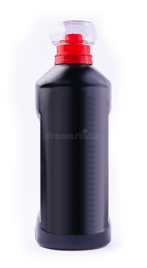 Black Plastic Bottle with Red Cap for Detergent Stock Photo - Image of ...