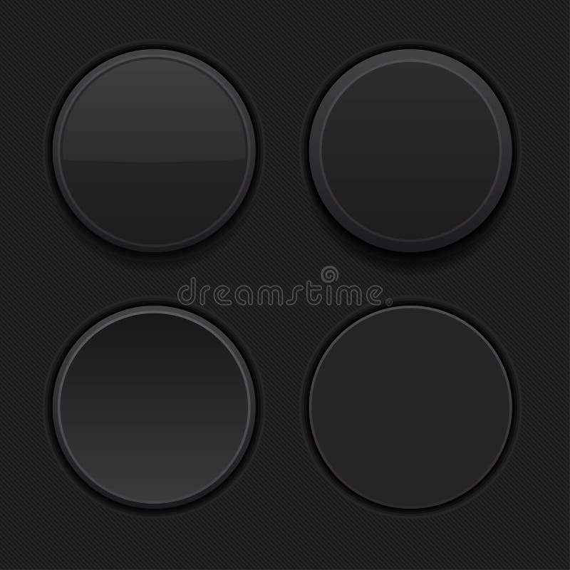 Black Plastic Buttons. 3d Round Signs - Normal, Active, Pushed Stock ...