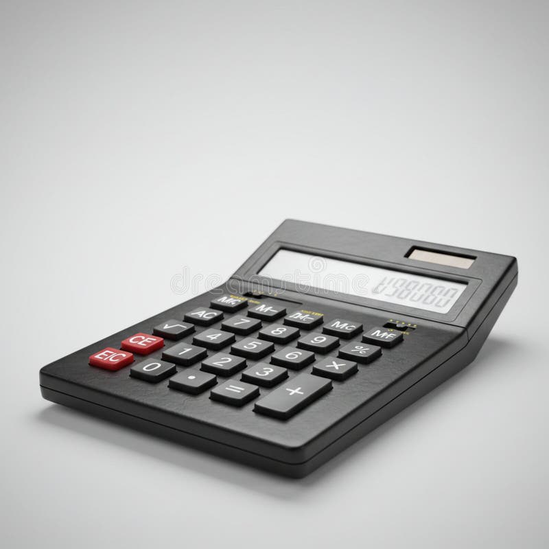 Black Plastic Calculator with a Slightly Angled Display Showing Numbers ...