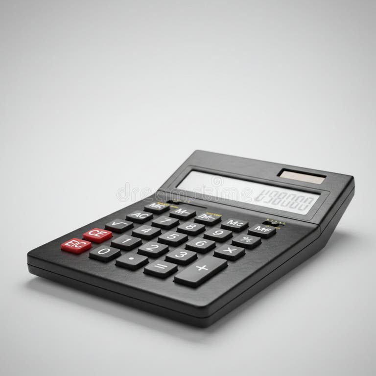 Black Plastic Calculator with a Slightly Angled Display Showing Numbers ...