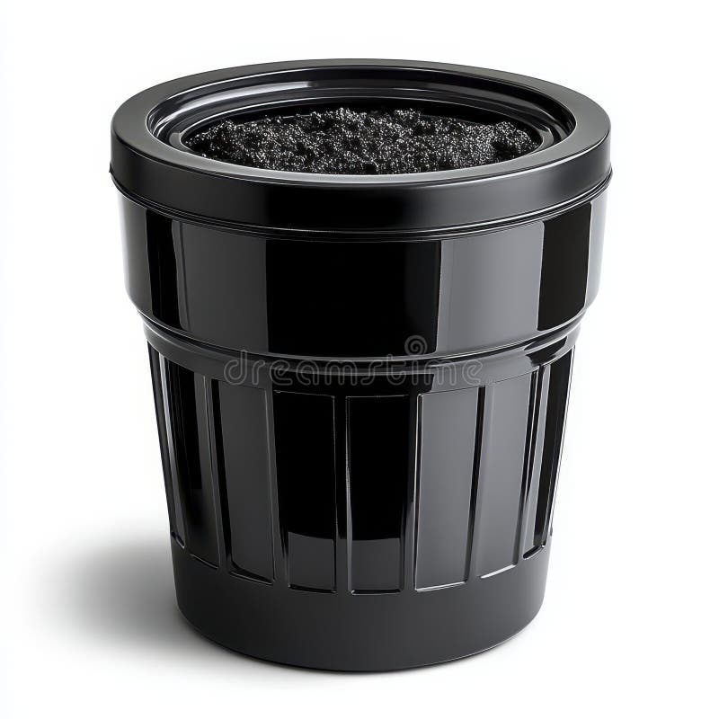 Black Plastic Container with Vertical Ribs, Cylindrical Shape, Isolated ...