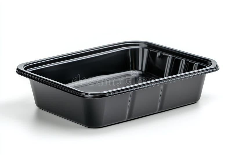 Black Plastic Food Container: Empty Rectangular Tray for Takeout or ...