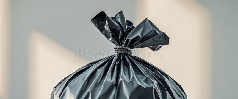 Black Plastic Garbage Bag Tied Up and Ready for Trash Collection Time ...