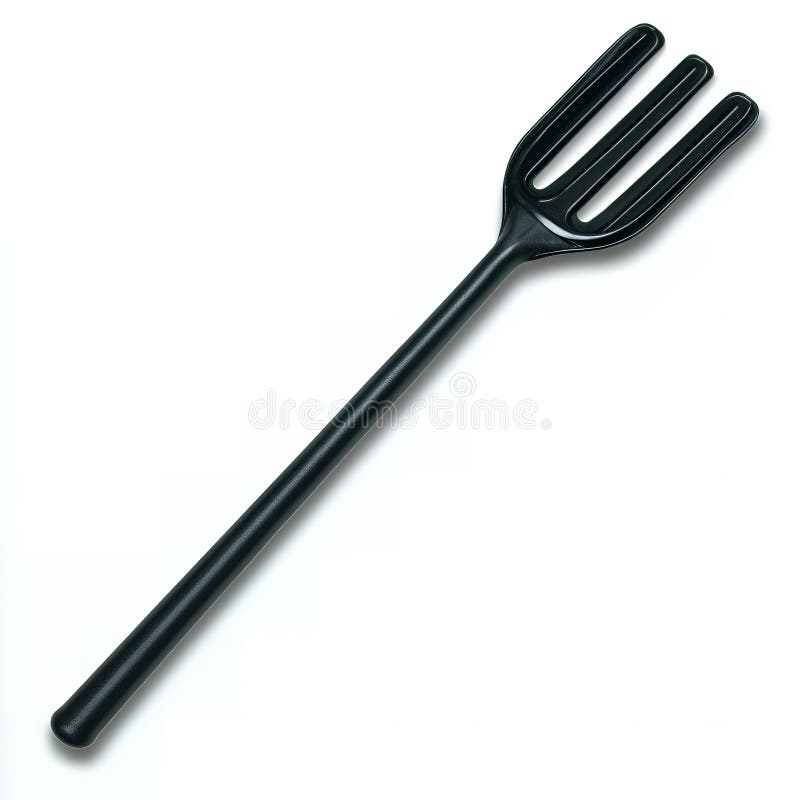 A Black Plastic Kitchen Utensil with a Long Handle and a Fourpronged ...