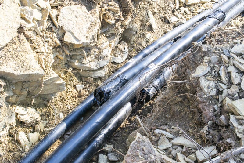 Black Plastic Pipes. Pipeline Construction Stock Image - Image of group ...