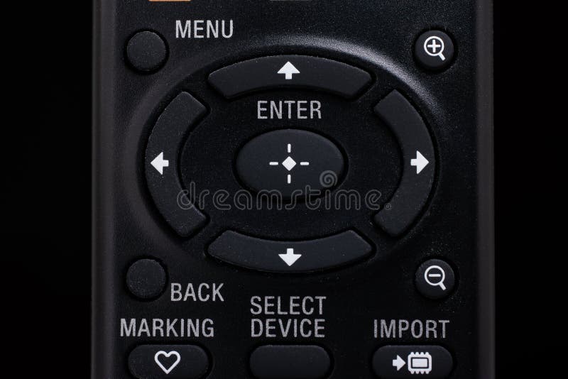 Black Plastic Remote Control with Menu and Navigation Buttons Macro ...