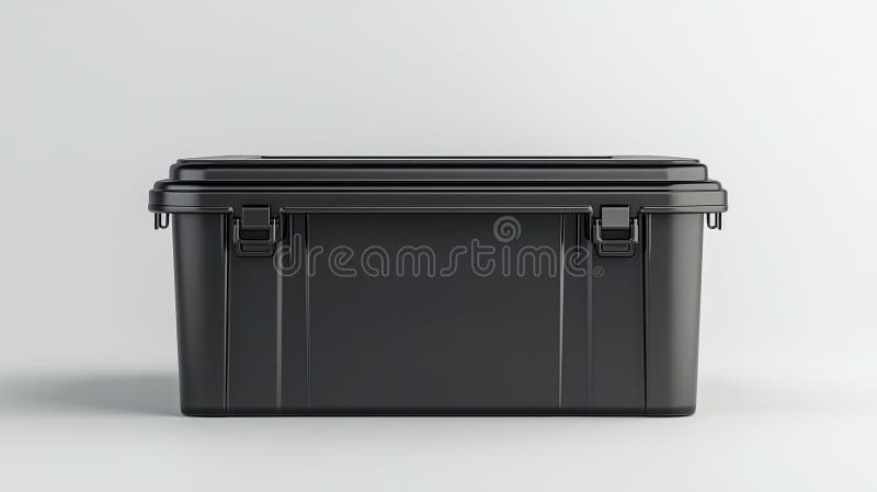 Black Plastic Storage Container with Latches, Isolated on White ...